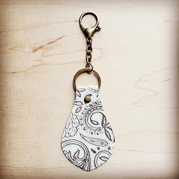 Embossed Leather Keychain Oyster Paisley – Hailey Brook Designs