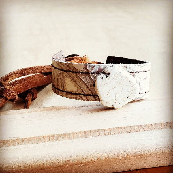 Narrow Leather Cuff Turquoise Slab-Oyster Paisley – Hailey Brook Designs