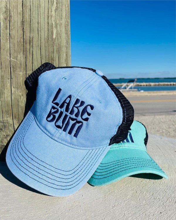 New Logo Curvy Lake Bum Embroidered Trucker Hat – Hailey Brook Designs