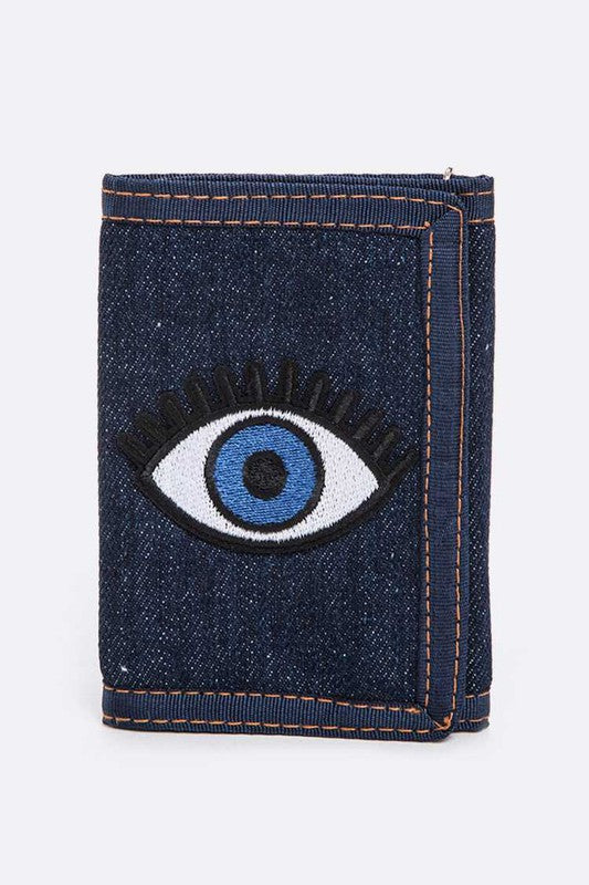 Embroidered Eye Patch Denim TriFold Wallet – Hailey Brook Designs