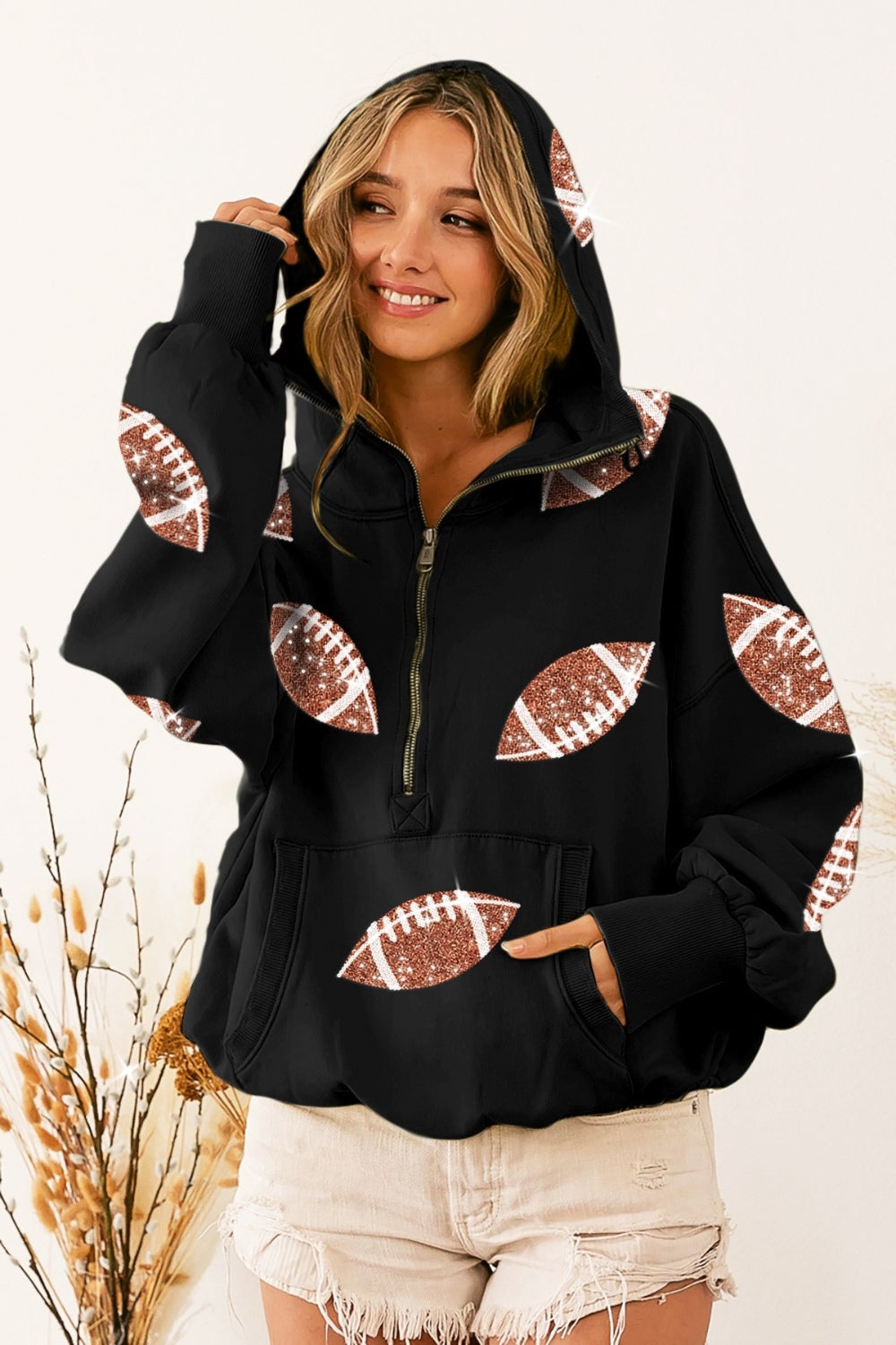 BiBi Sequin Football Half Zip Hoodie – Hailey Brook Designs