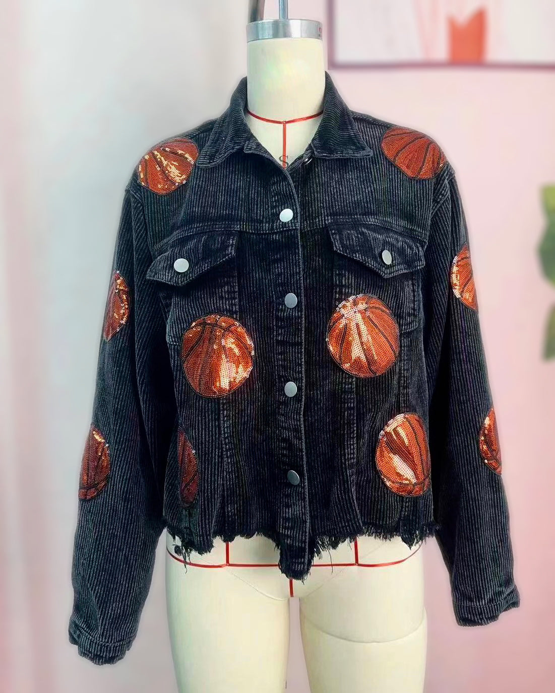 Basketball Black Corduroy Sequin Cropped Jacket – Hailey Brook Designs